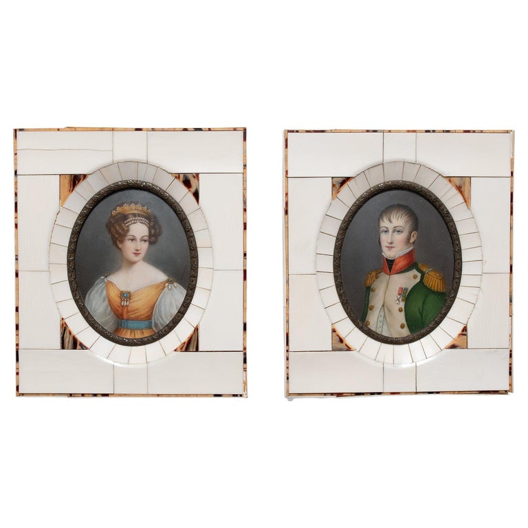 Pair of Miniature Portrait Paintings, c. 1900 For Sale at 1stDibs