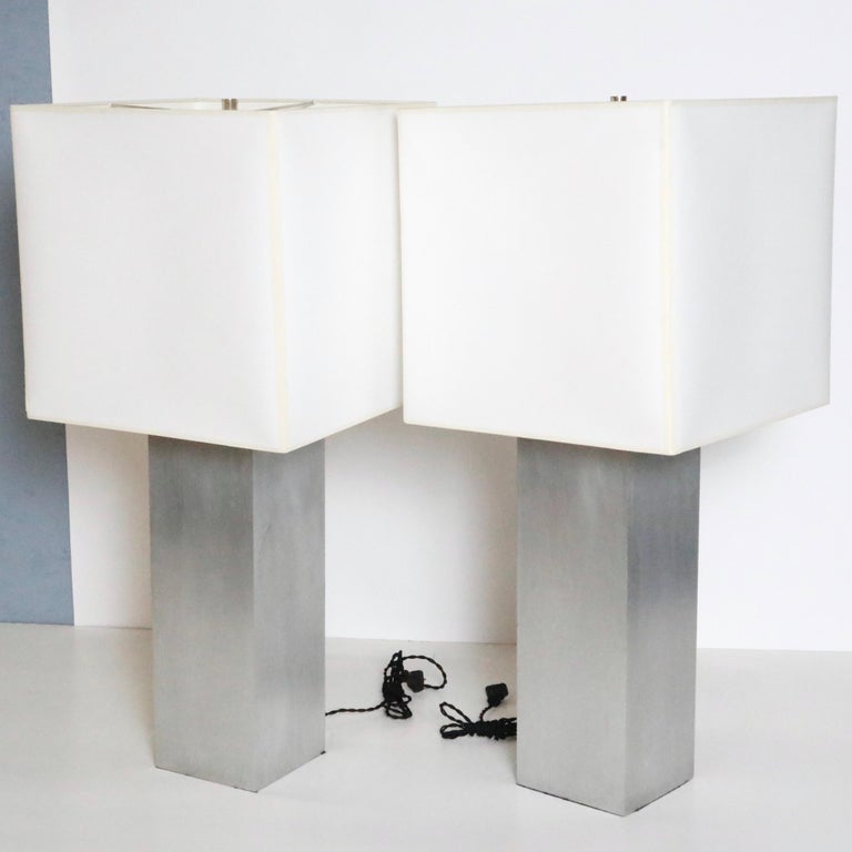 Pair of Minimalist Brushed Metal Table Lamps For Sale at 1stDibs