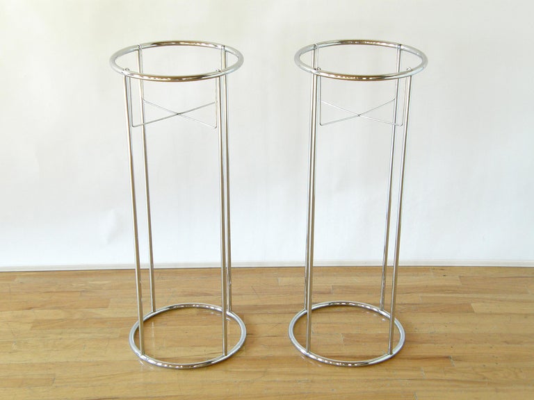 Pair of Minimalist Chrome Plant Stands Tall and Round with Open ...
