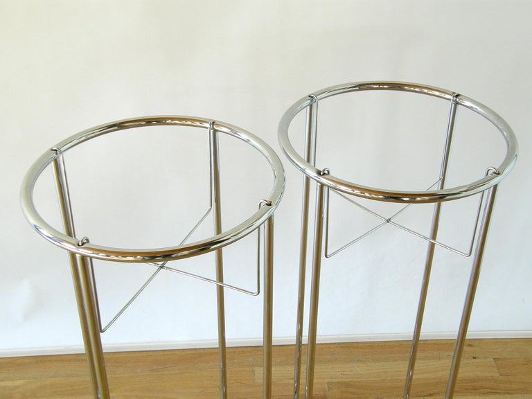Pair of Minimalist Chrome Plant Stands Tall and Round with Open ...