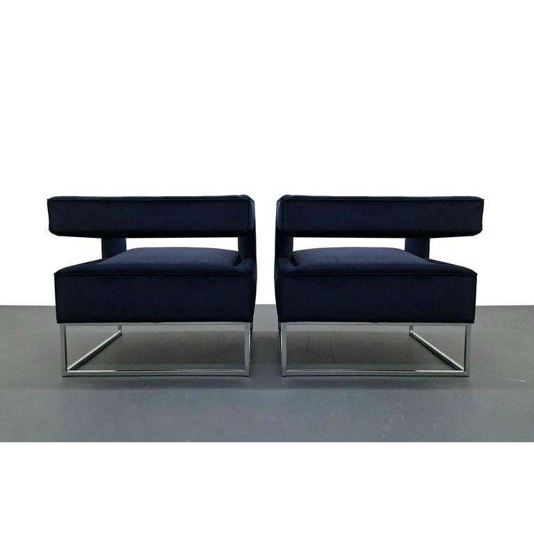 Pair of Minimalist Floating Back Cube Chairs in Blue Velvet For Sale at ...