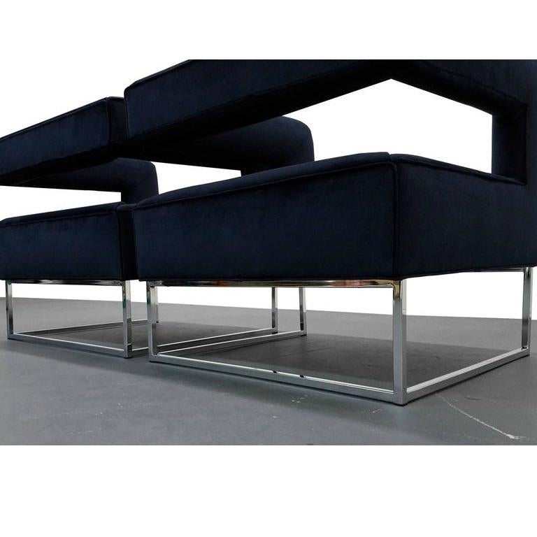 Pair of Minimalist Floating Back Cube Chairs in Blue Velvet For Sale at ...