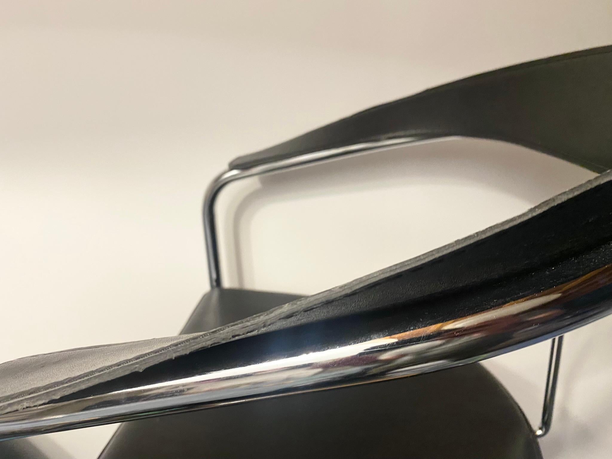 Pair of Minimalist Italian Chrome and Black Leather Canasta Chairs ...
