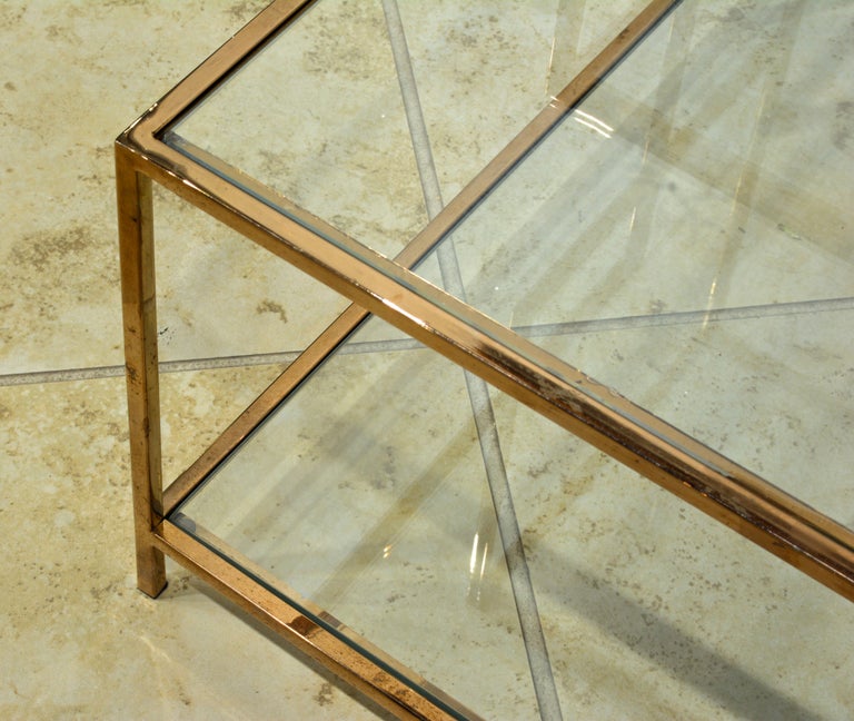 Pair of Minimalist Solid Brass and Glass Piet Mondrian Style Two Step ...