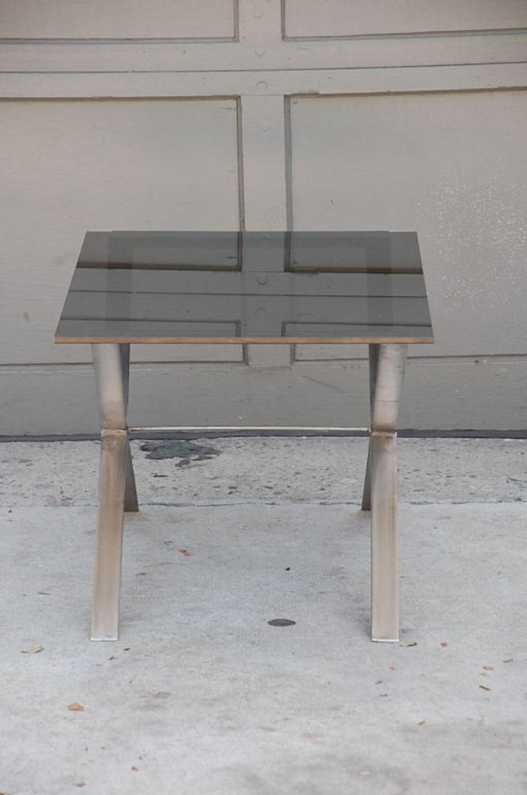 Pair of Minimalistic Stainless Steel and Glass Side Tables For Sale at ...