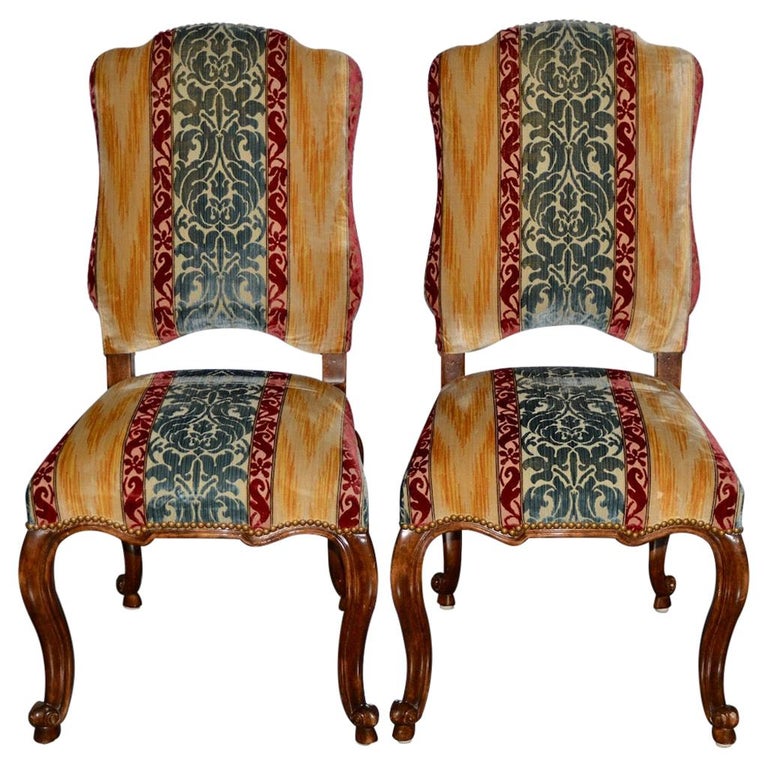 Pair of Minton Spidell Carved and Upholstered Side Chairs at 1stDibs