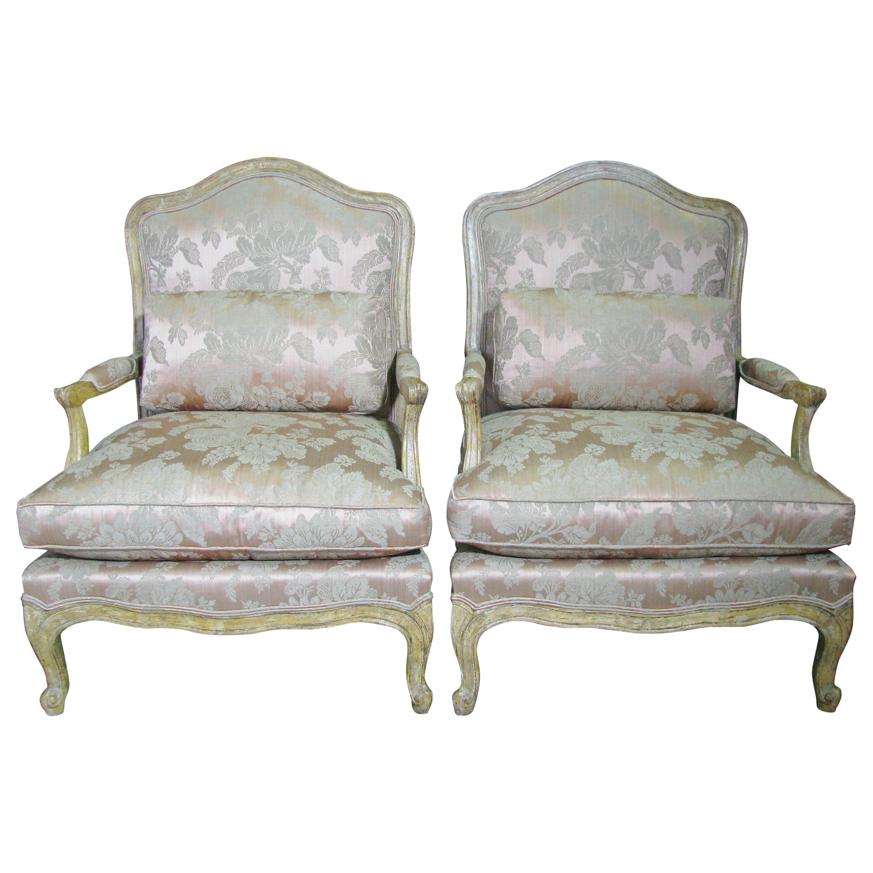 Pair of Minton-Spidell French Louis XV Style Open Armchairs at 1stDibs ...