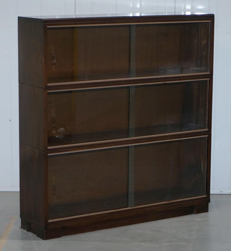 Pair of Minty Oxford Modular Stacking Mahogany Library Bookcases Glass ...