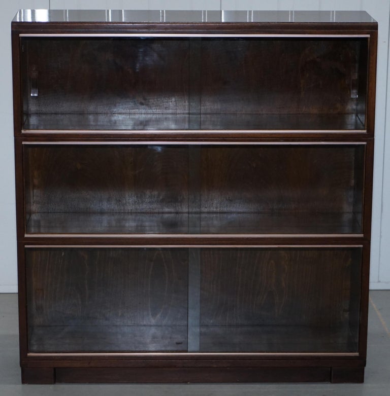 Pair of Minty Oxford Modular Stacking Mahogany Library Bookcases Glass ...