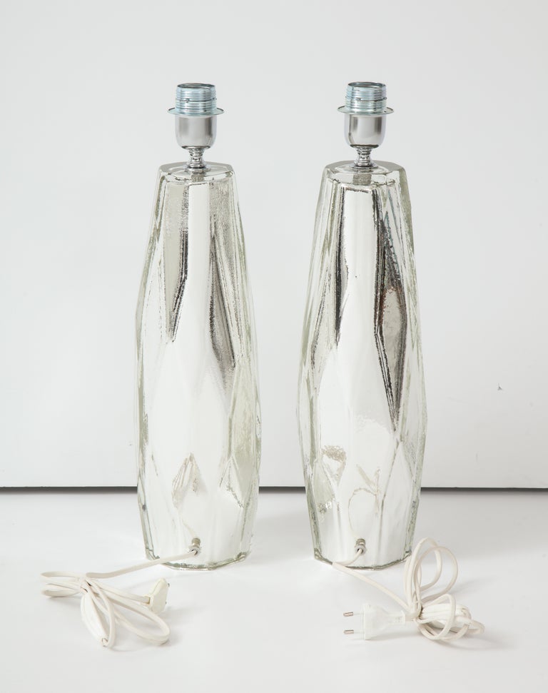 Pair of Mirrored Lamps For Sale at 1stDibs