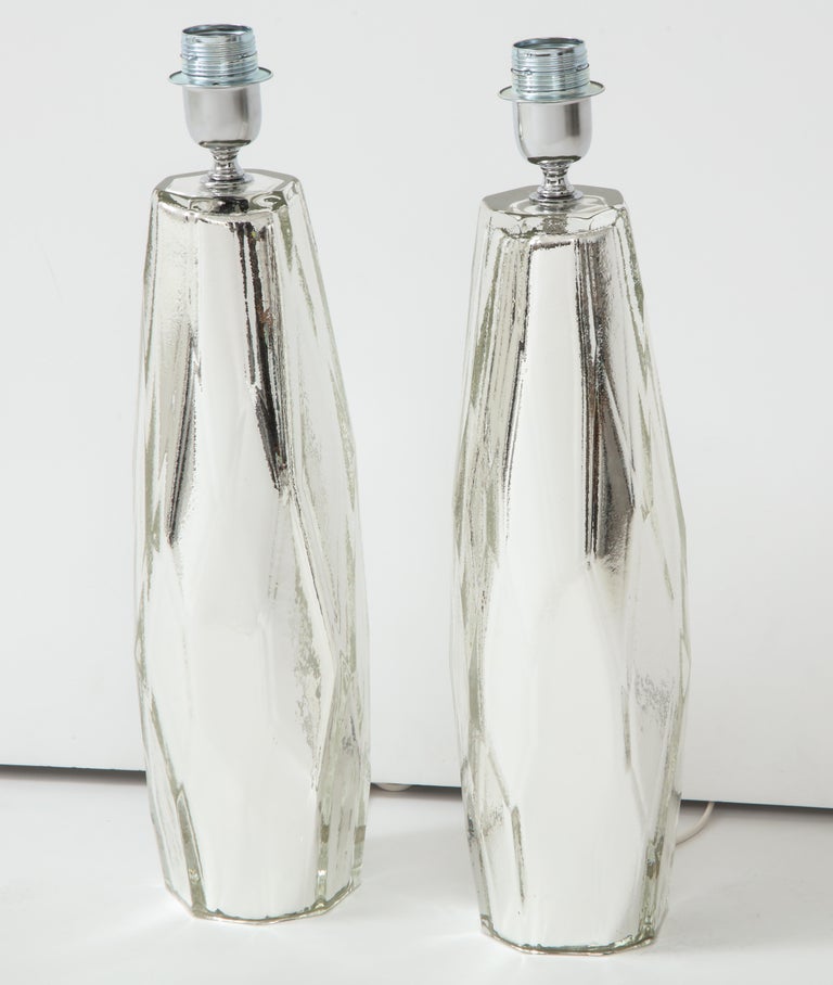 Pair of Mirrored Lamps For Sale at 1stDibs