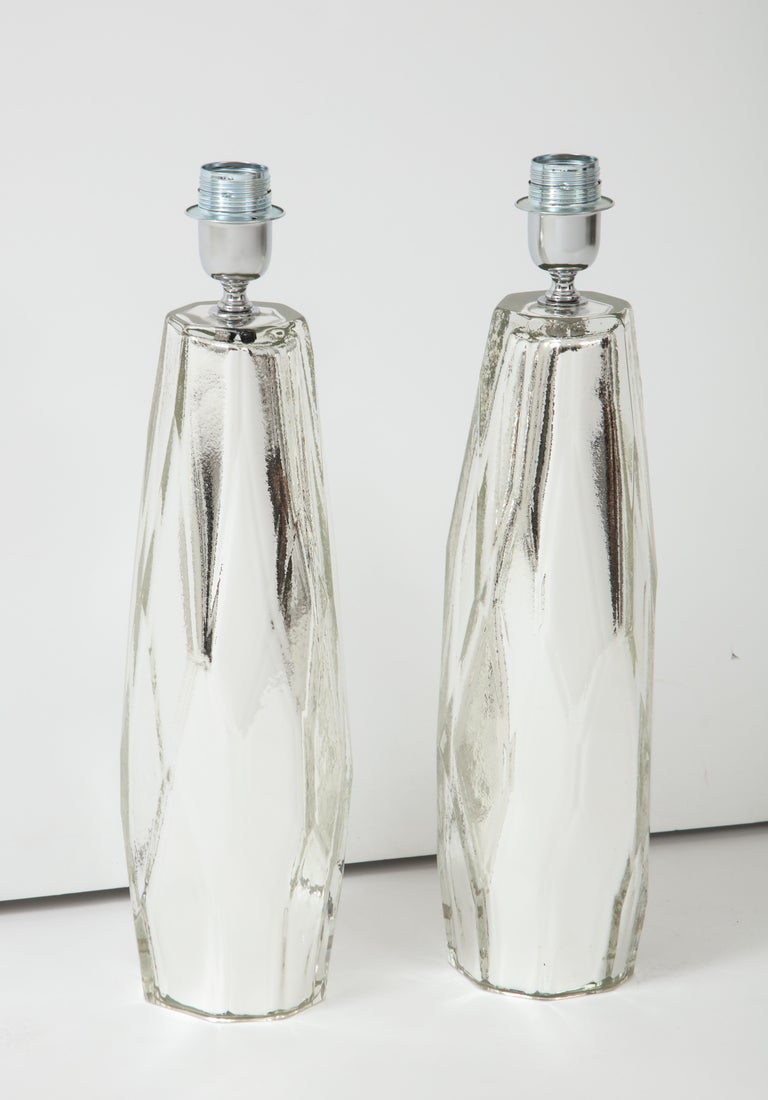 Pair of Mirrored Lamps For Sale at 1stDibs