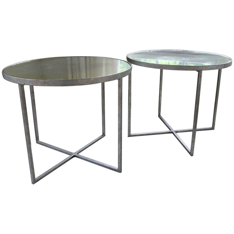 Pair of Mirrored Round Side Tables Denoting a Modern Flare at 1stDibs
