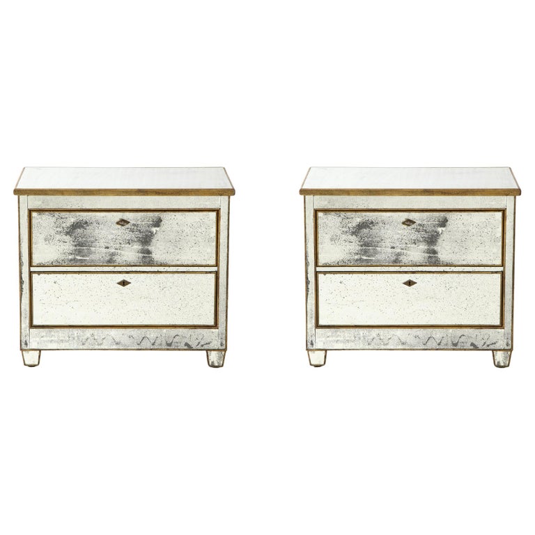 Pair of Mirrored Two Drawer Chests at 1stDibs