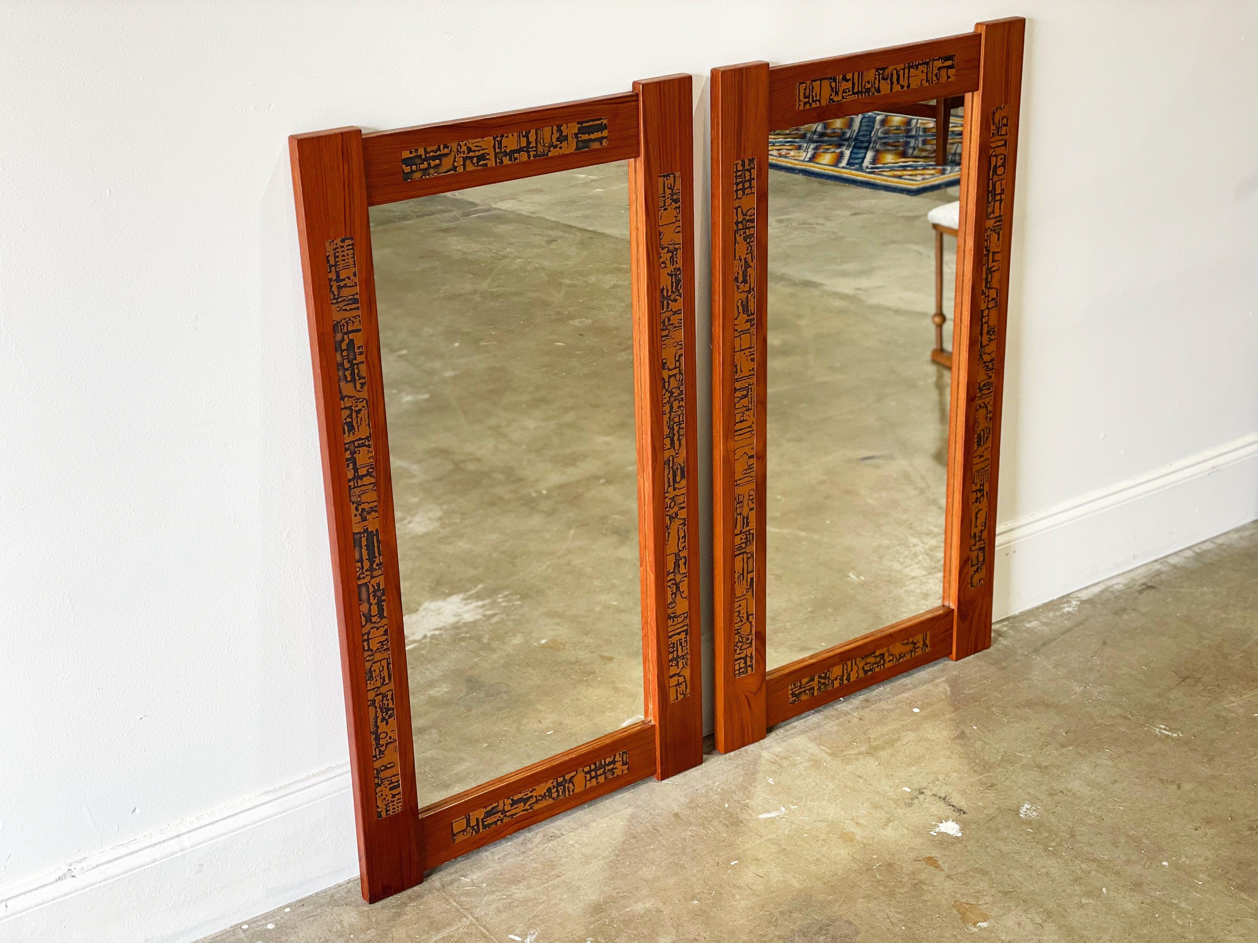 Pair of Mirrors by Pedersen and Hansen, Danish Modern Teak + Stamped ...