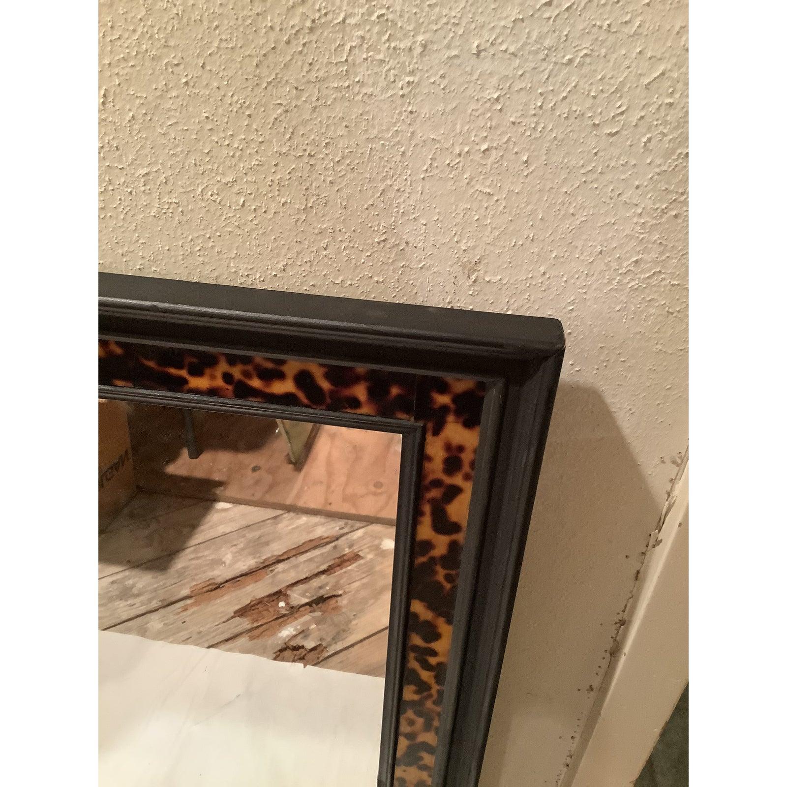 Pair of Mirrors Framed in Black Wood and Trimmed with Faux Tortoise ...