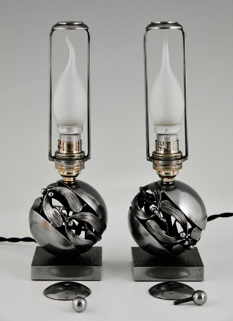 Pair of Mistletoe Boule de Gui Art Deco table lamps Edgar Brandt and ...