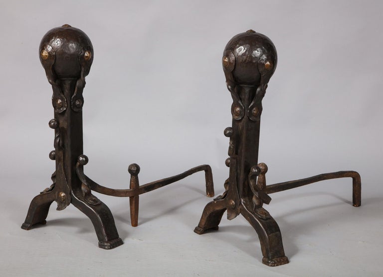 Pair of Mixed Metal Andirons For Sale at 1stDibs