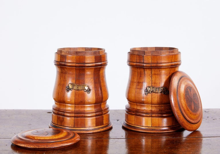 Pair of Mixed Wood Tea and Coffee Vessels For Sale at 1stDibs