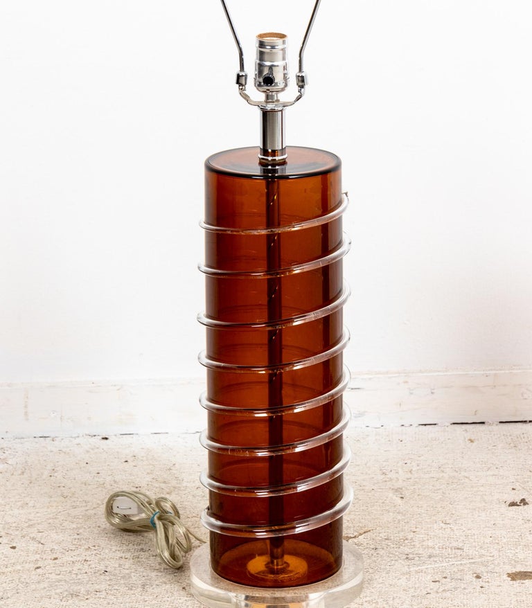Pair of Modern Amber Glass Lamps For Sale at 1stDibs