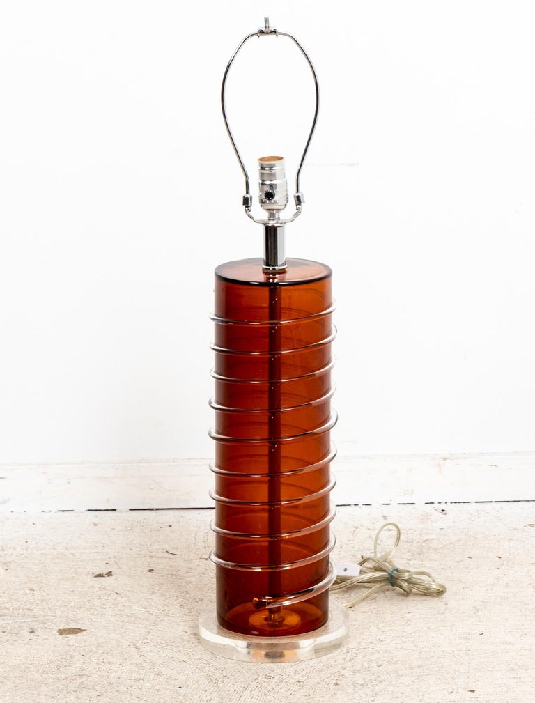 Pair of Modern Amber Glass Lamps For Sale at 1stDibs