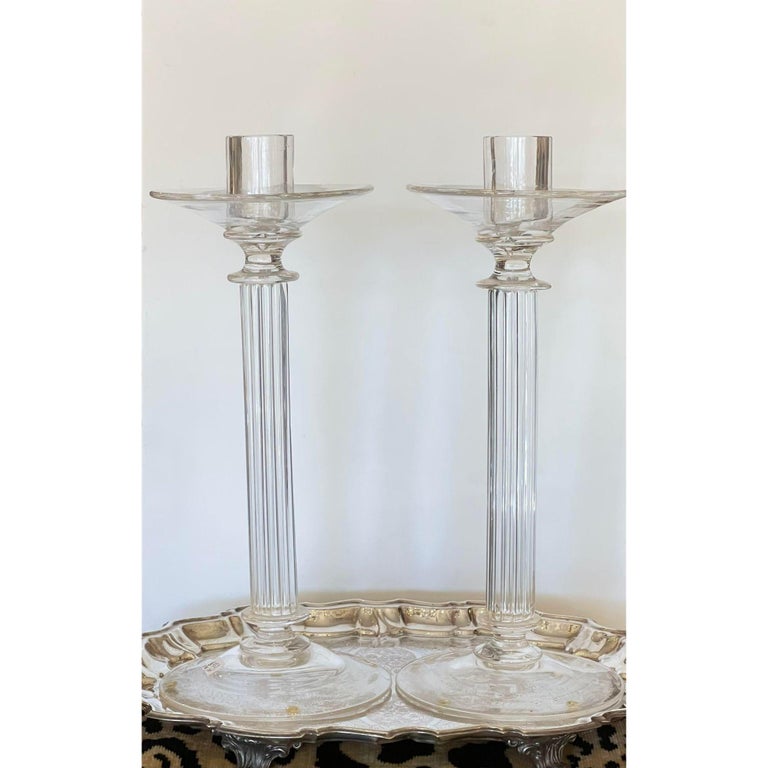 Pair of Modern Archimede Seguso Murano Glass Crystal Candlesticks For ...