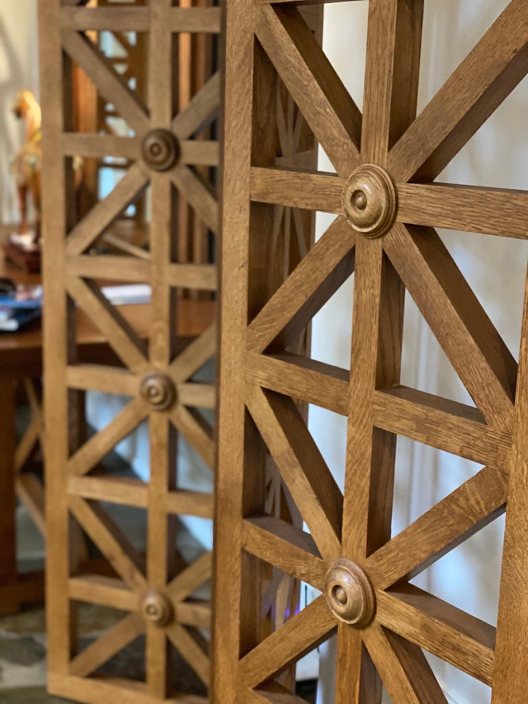 Pair of Modern Architectural Oak Three Panel Folding Screen / Dividers ...