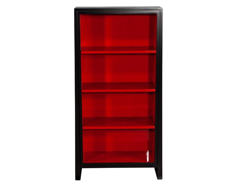 Pair of Modern Black and Ruby Bookcases at 1stDibs