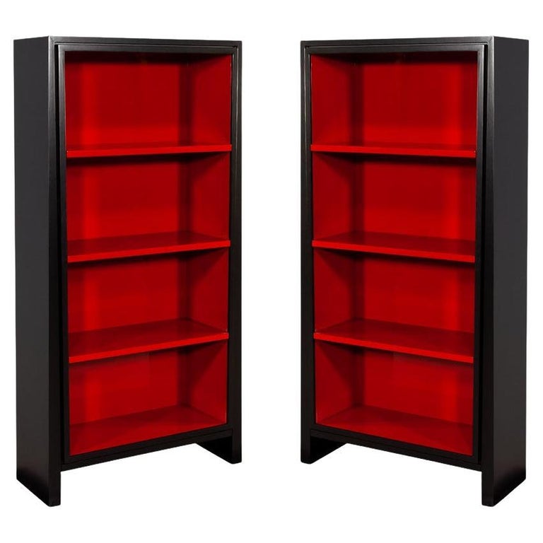 Pair of Modern Black and Ruby Bookcases at 1stDibs
