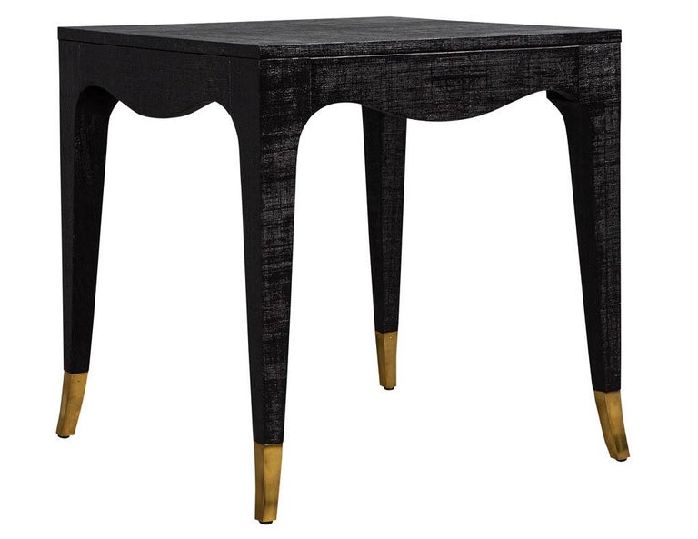Pair of Modern Black Linen Clad Side Tables For Sale at 1stDibs