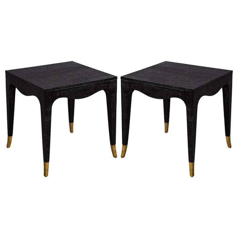 Pair of Modern Black Linen Clad Side Tables at 1stDibs