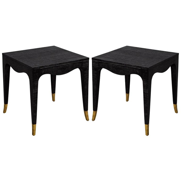 Pair of Modern Black Linen Clad Side Tables For Sale at 1stDibs