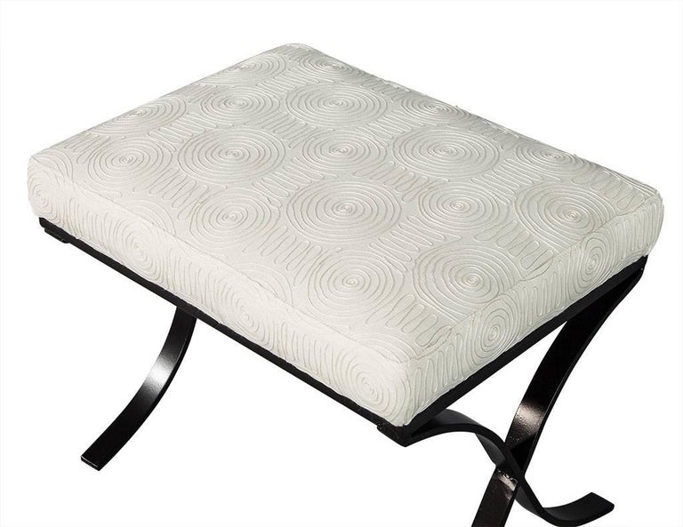 Pair of Modern Black Metal Base Ottomans at 1stDibs