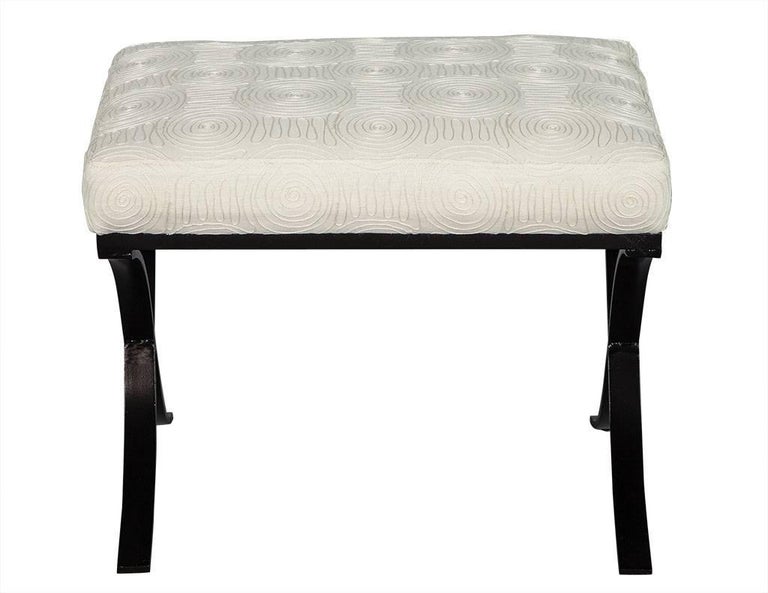 Pair of Modern Black Metal Base Ottomans at 1stDibs