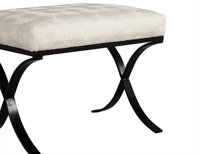 Pair of Modern Black Metal Base Ottomans at 1stDibs