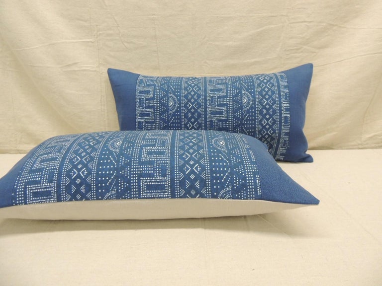Pair of Modern Blue and White Long Bolster Decorative Pillows For Sale ...