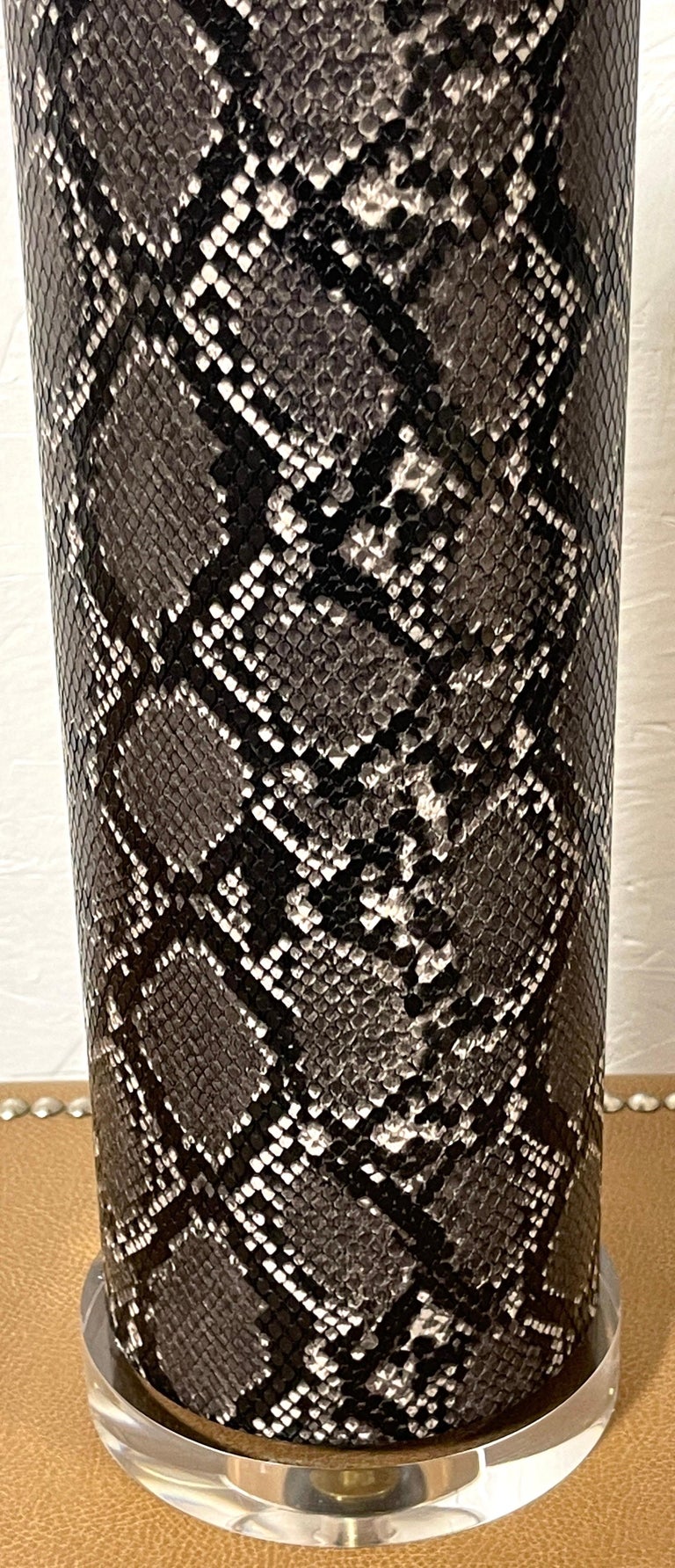 Pair of Modern Brass, Faux Snakeskin and Lucite Column Lamps For Sale ...