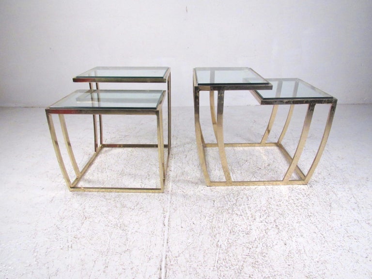 Pair of Modern Brass Finish End Tables For Sale at 1stDibs