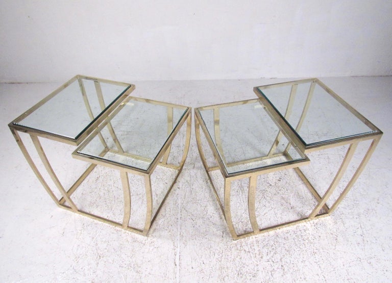 Pair of Modern Brass Finish End Tables For Sale at 1stDibs