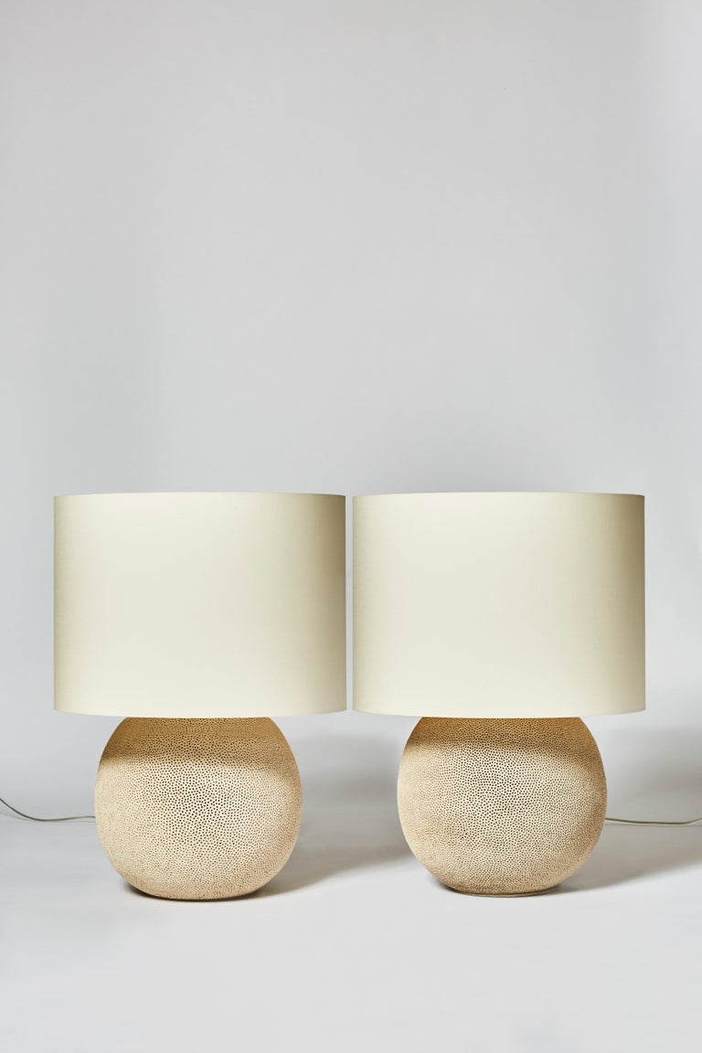 Pair of Modern Ceramic Round Table Lamps at 1stDibs