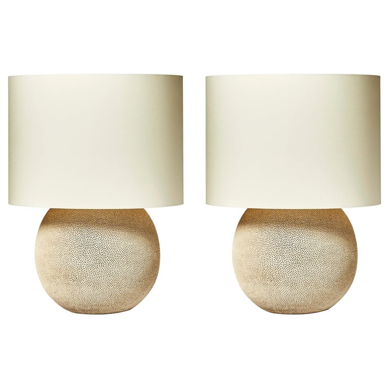 Pair of Modern Ceramic Round Table Lamps at 1stDibs