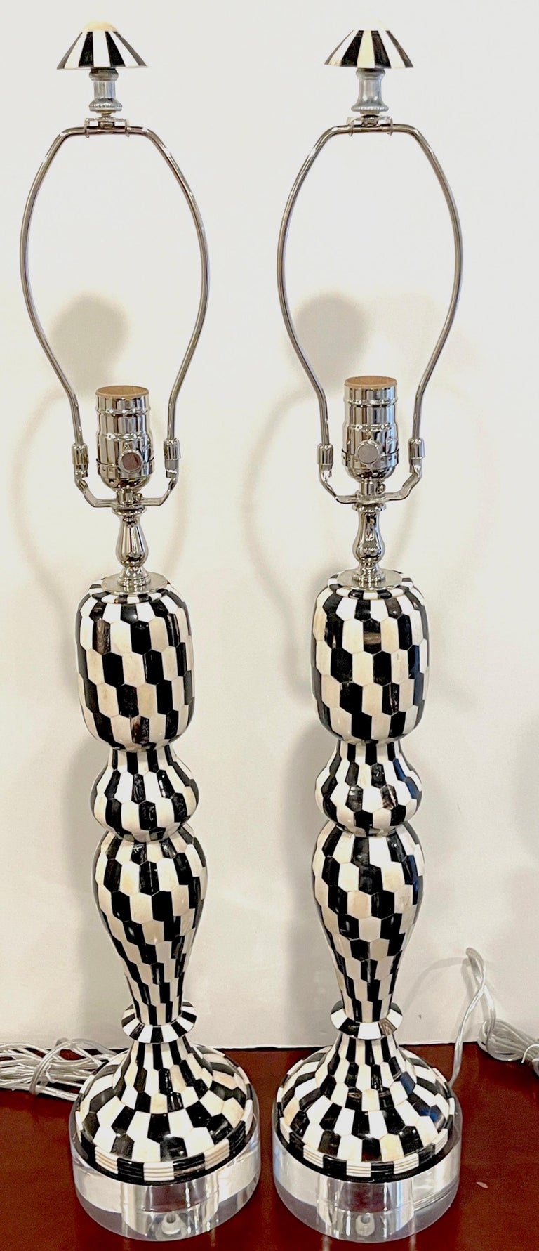 Pair of Modern Chevron Pattern Black and White Tessellated Stone and ...