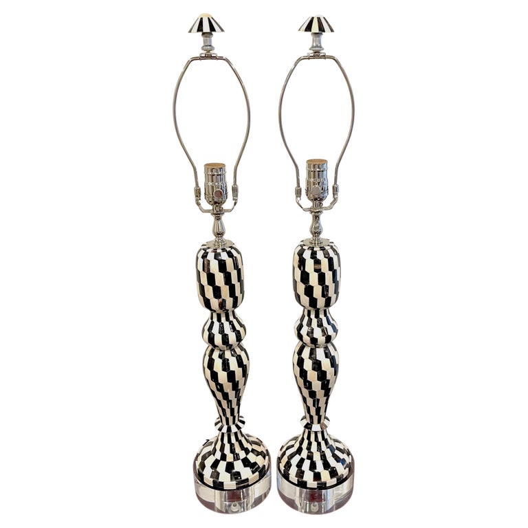 Pair of Modern Chevron Pattern Black and White Tessellated Stone and ...