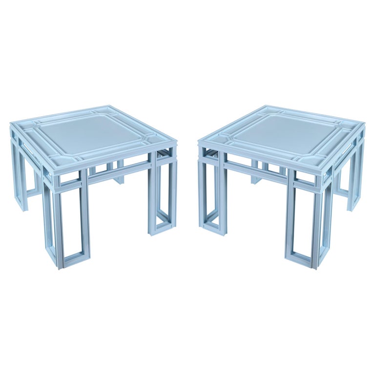 Pair of Modern Chinese Fretwork Sky Blue Cocktail Tables at 1stDibs