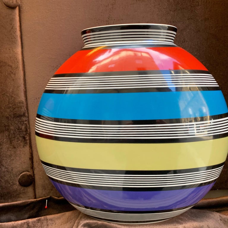 Pair of Modern Colored Striped Porcelain Vases by Missoni at 1stDibs