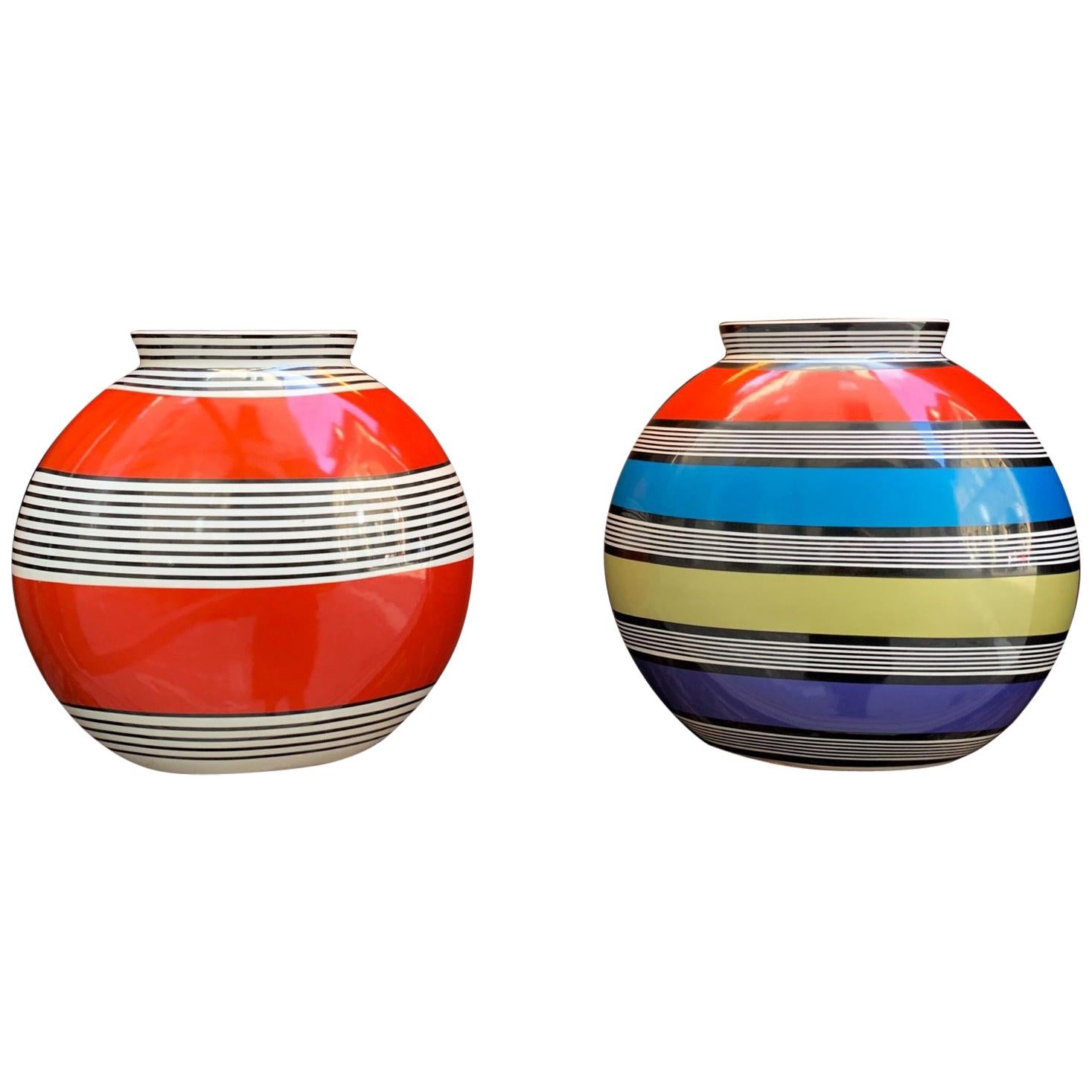 Pair of Modern Colored Striped Porcelain Vases by Missoni at 1stDibs