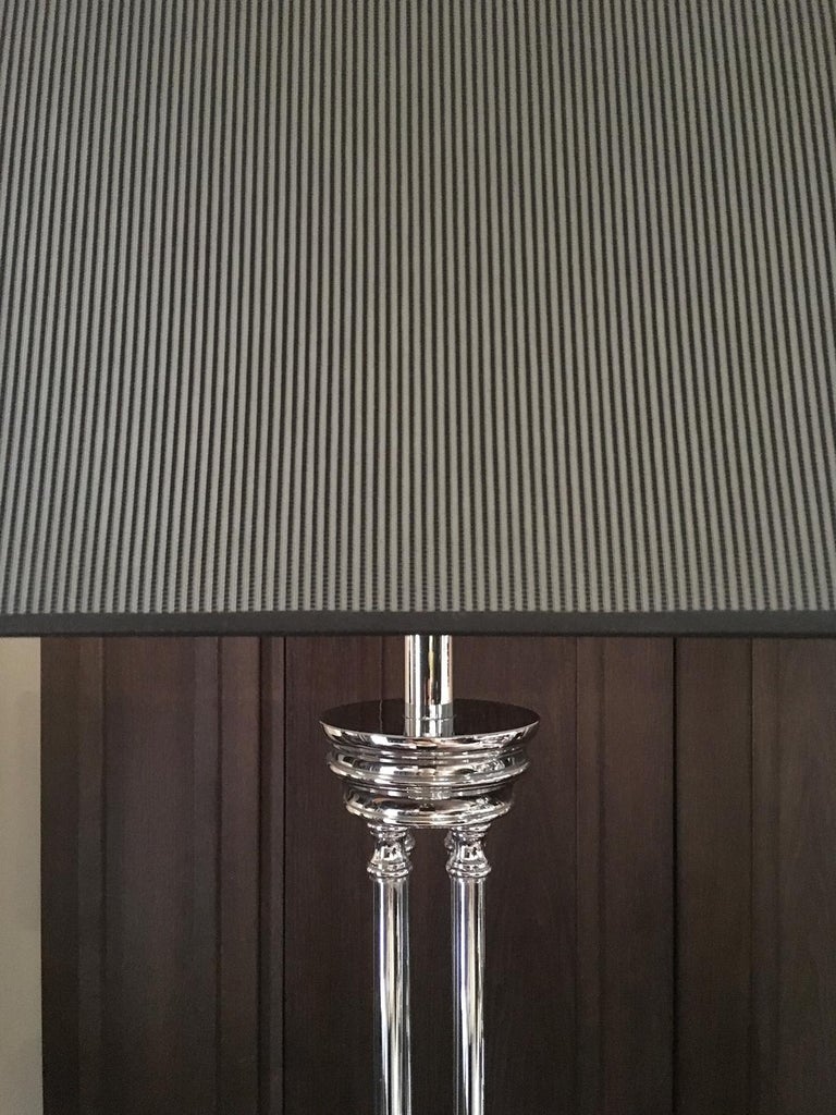 Pair Columned Table Lamps Chrome Finish with Silk Black White ...
