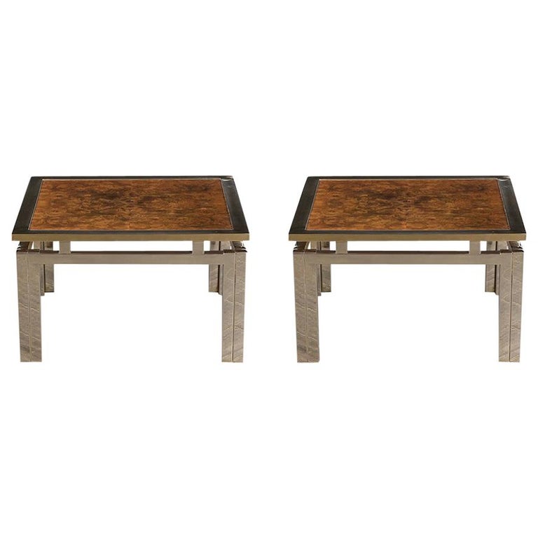 Pair of Mid Century Brass Square Side Tables For Sale at 1stDibs