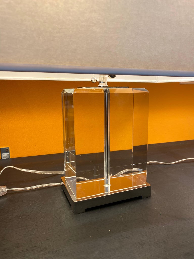 Pair of Modern Glass Cube Lamps with Plated Silver Accents For Sale at ...