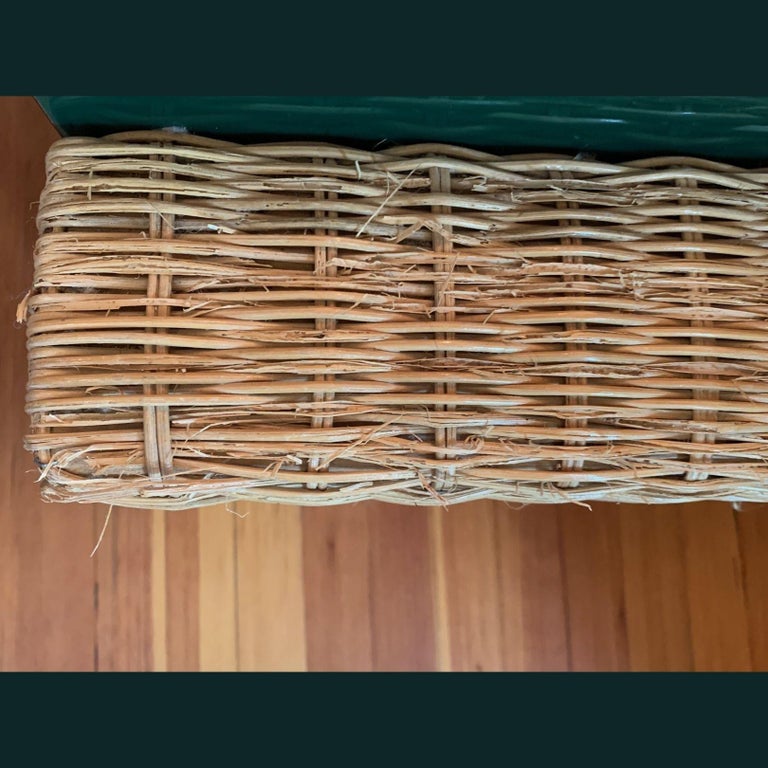 Pair of Modern Green Laminate and Rattan Bedside Tables with Storage ...